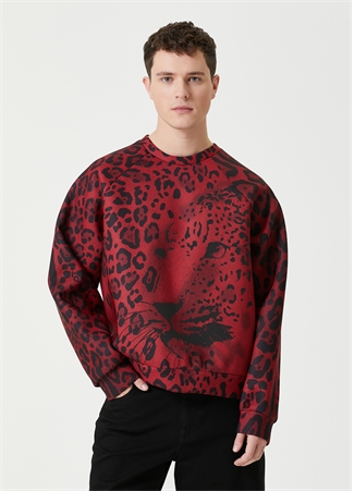 Dolce&Gabbana Erkek Kırmızı Siyah Leopar Desenli Sweatshirt XS EU Dolce&Gabbana Erkek Kırmızı Siyah Leopar Desenli Sweatshirt XS EU