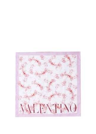 Valentino Garavani Kadın Beyaz Kırmızı Mikro Desenli İpek Eşarp EU