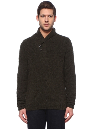 Pal Zileri Erkek Haki Şal Yaka Örgü Dokulu Kaşmir Kazak Yeşil 50 IT