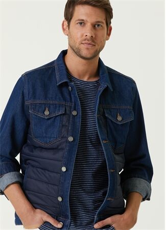 Beymen Club Erkek Lacivert Kapitone Garnili Denim Ceket S