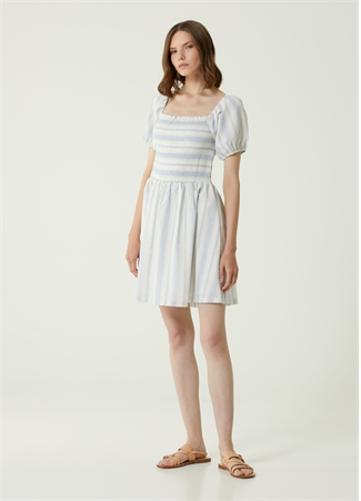 Lost+Wander Kadın Mavi Beyaz Kare Yaka Çizgili Mini Elbise S EU Lost+Wander Kadın Mavi Beyaz Kare Yaka Çizgili Mini Elbise S EU