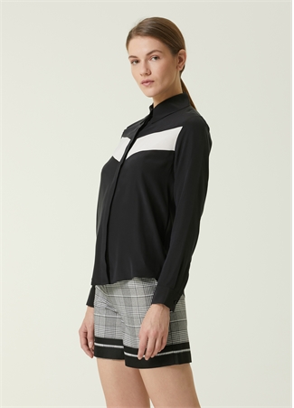 Beymen Club Kadın Siyah Beyaz Bloklu İpek Gömlek XS