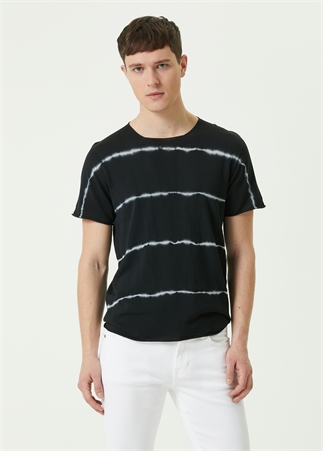 Isabel Benenato Erkek Petrol Şerit Batik Desenli Kısa Kollu Triko L EU