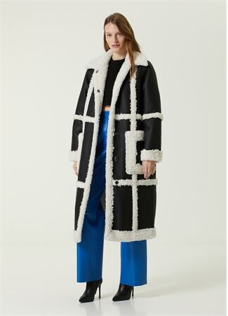 Stand Kadın Siyah Beyaz Garnili Palto 36 FR Stand Kadın Siyah Beyaz Garnili Palto 36 FR