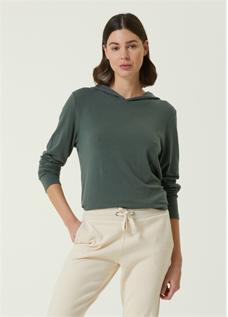 Tru Kadın Gri Yeşil Kapüşonlu Sweatshirt S EU