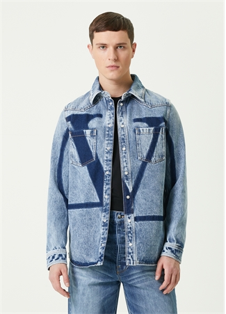 Valentino Erkek Vring Mavi Denim Gömlek 52 IT Valentino Erkek Vring Mavi Denim Gömlek 52 IT