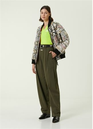 Etro Kadın Haki Yüksek Bel Pilili Pantolon 40 IT