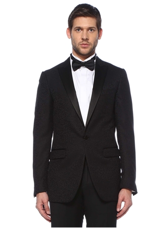 Pal Zileri Erkek Siyah Desenli Kelebek Yaka Saten Garnili Yün Ceket 48 IT