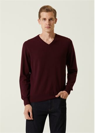 Canali Erkek Bordo V Yaka Kaşmir Kazak 52 IT