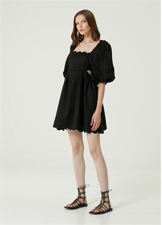 Zimmermann Kadın Mae Siyah Kare Yaka Mini Keten Elbise 0 US Zimmermann Kadın Mae Siyah Kare Yaka Mini Keten Elbise 0 US