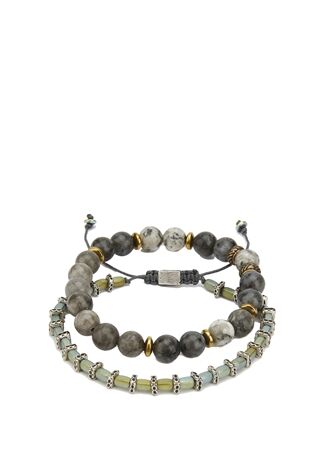 Network Erkek Gri Boncuklu 2li Bileklik EU