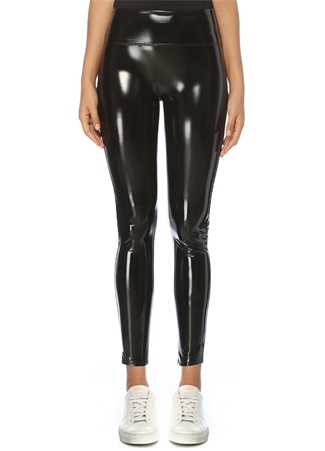 Schmart Kadın Siyah Yüksek Bel Rugan Görünümlü Tayt XS EU