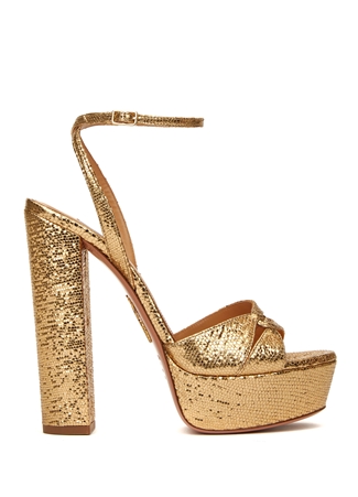 Aquazzura Kadın Sinner Gold Deri Sandalet Altın Rengi 36 EU