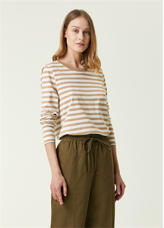 Selected Femme Kadın Kahve Beyaz Bisiklet Yaka Çizgili T-shirt Kahverengi XS EU Selected Femme Kadın Kahve Beyaz Bisiklet Yaka Çizgili T-shirt Kahverengi XS EU