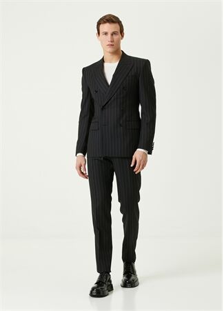 Dolce&Gabbana Erkek Sicilia Siyah Çizgi Desenli Yün Takım Elbise 52 IT