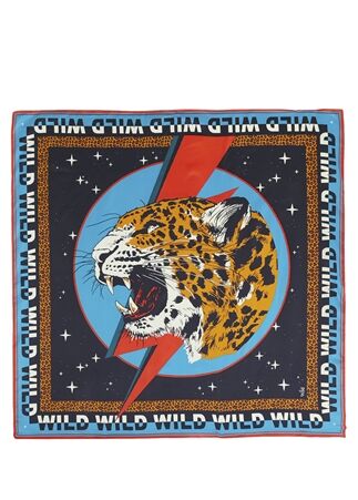 Wild Kadın Lacivert Kaplan Desenli Eşarp EU