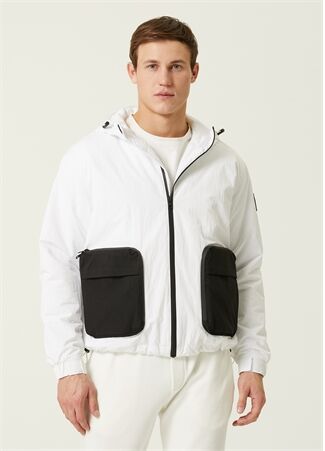 CK Jeans Erkek Relaxed Fit Beyaz Kapüşonlu Mont S EU