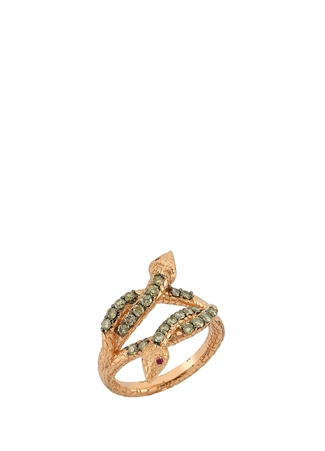 Bee Goddess Kadın Kundalini Yılan Formlu Altın Rengi Yüzük Pembe EU