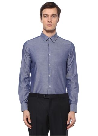 Palzileri Lab Erkek Mavi Polo Yaka Mikro Desenli Gömlek 42 IT Palzileri Lab Erkek Mavi Polo Yaka Mikro Desenli Gömlek 42 IT