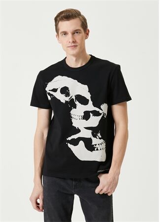 Alexander McQueen Erkek Siyah Bisiklet Yaka Baskılı T-shirt S EU