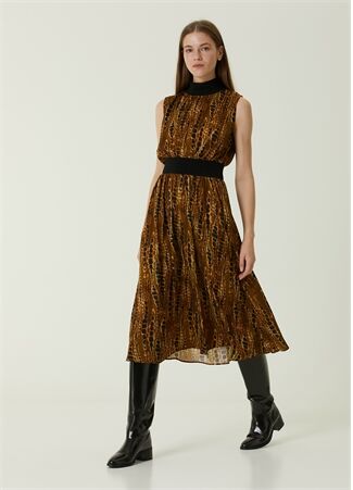 Beymen Club Kadın Haki Dik Yaka Yılan Desenli Midi Elbise 42