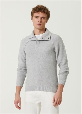 Beymen Club Erkek Gri Dik Yaka Dokulu Yün Kazak M