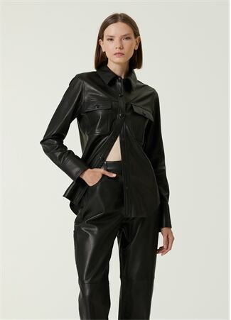 Academia Kadın Siyah Çift Cepli Deri Gömlek 34