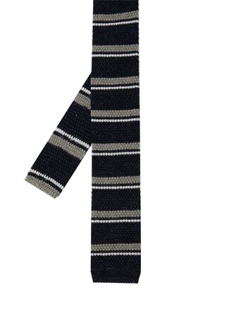 Brunello Cucinelli Erkek Lacivert Çizgili Dokulu Keten Kravat Mavi EU