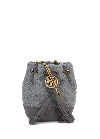 Tory Burch Kadın Gri Logo Detaylı Ağzı Büzgülü Yün Çanta EU Tory Burch Kadın Gri Logo Detaylı Ağzı Büzgülü Yün Çanta EU