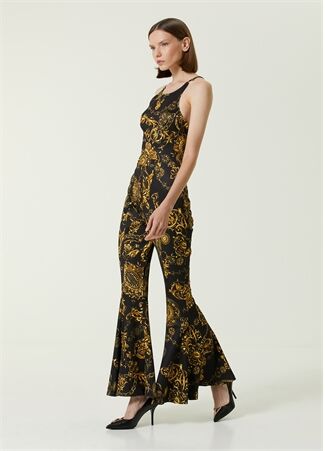 Versace Jeans Couture Kadın Siyah Desenli Bol Paça Tulum 38 IT
