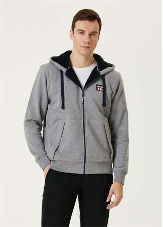 Gant Erkek Gri Kapüşonlu Logo Detaylı Sweatshirt S EU