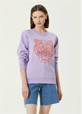 Kenzo Kadın Tiger Lila Bisiklet Yaka Logolu Sweatshirt Mor XS EU