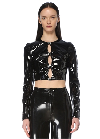 Cup of Stars Kadın Entity Siyah Taşlı Tokalı Uzun Kol Crop Bluz 36 EU