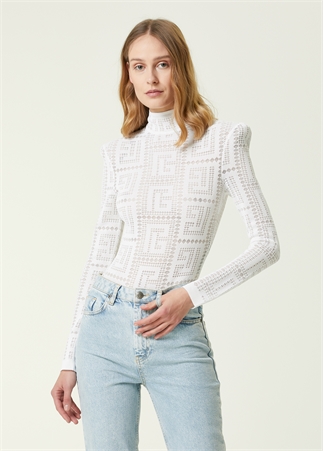 Balmain Kadın Beyaz Dik Yaka Logolu Uzun Kol Body 42 FR Balmain Kadın Beyaz Dik Yaka Logolu Uzun Kol Body 42 FR