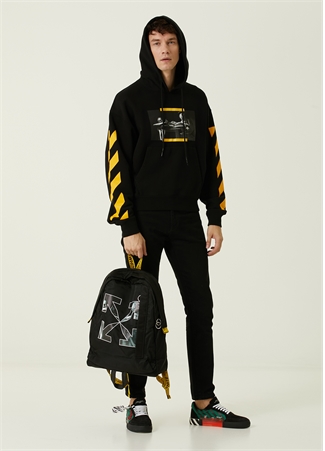 Off-White Erkek Siyah Sarı Kapüşonlu Fotoğraf Baskılı Sweatshirt S EU Off-White Erkek Siyah Sarı Kapüşonlu Fotoğraf Baskılı Sweatshirt S EU
