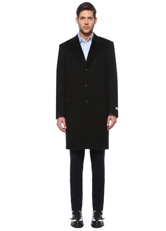 Canali Erkek Siyah Kelebek Yaka Kaşmir Kaban 52 IT