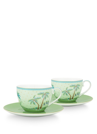 Pip Studio Jolie Yeşil Desenli 2li Porselen Çay Fincanı Seti Pip Studio Jolie Yeşil Desenli 2li Porselen Çay Fincanı Seti