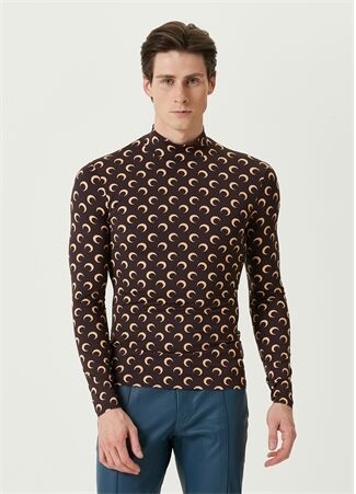 Marine Serre Erkek Kahverengi Ay Desenli Uzun Kollu T-shirt M Eu