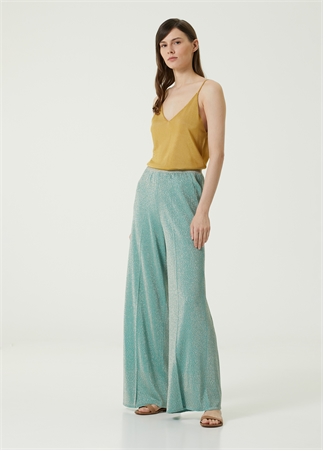 Missoni Kadın Mavi Parlak Dokulu Bol Paça Pantolon Yeşil 42 IT