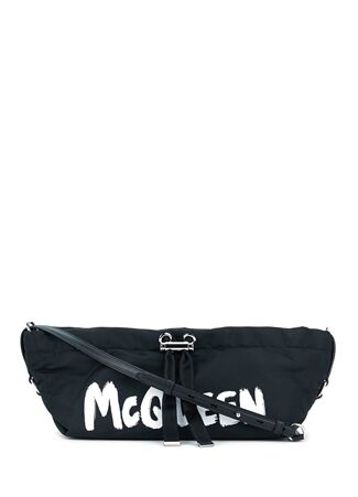 Alexander McQueen Kadın Siyah Logo Baskılı Çanta EU