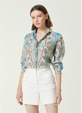 Etro Kadın Mavi Şal Desenli Gömlek 38 IT