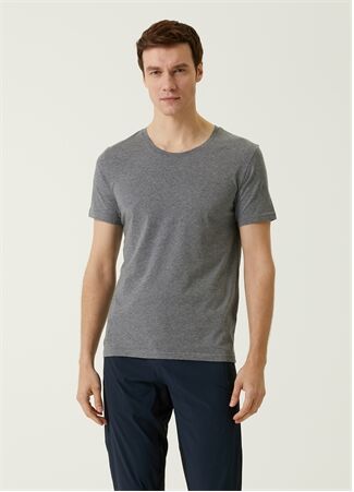 Bassigue Erkek Gri Bisiklet Yaka Yazı Detaylı T-shirt L EU