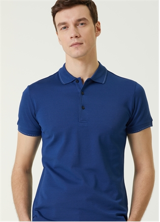 Pal Zileri Erkek Lacivert Polo Yaka Nakış Detaylı T-shirt Mavi S EU