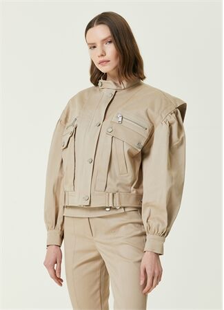 Rhodochrosite Kadın Eyes On You Bej Dik Yaka Biker Ceket 36 EU Rhodochrosite Kadın Eyes On You Bej Dik Yaka Biker Ceket 36 EU