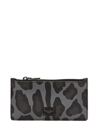 Dolce&Gabbana Erkek Gri Leopar Desenli Deri Kartlık EU Dolce&Gabbana Erkek Gri Leopar Desenli Deri Kartlık EU