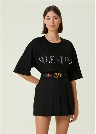 Valentino Kadın Siyah Beyaz Dantelli Logolu T-shirt S EU Valentino Kadın Siyah Beyaz Dantelli Logolu T-shirt S EU