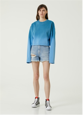Acne Studios Kadın Yüksek Bel Yıpratmalı Jean Şort Mavi 27 US Acne Studios Kadın Yüksek Bel Yıpratmalı Jean Şort Mavi 27 US