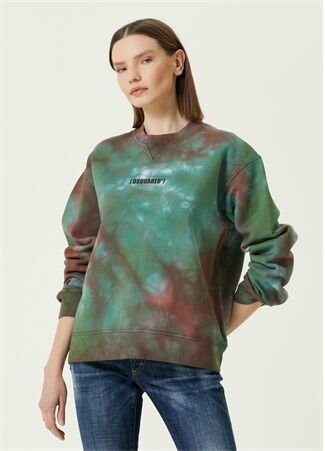 Dsquared2 Kadın Yeşil Bisiklet Yaka Batik Desenli Sweatshirt XS EU