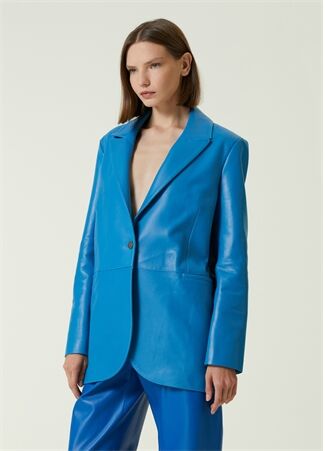 Academia Kadın Mavi Bol Kalıp Deri Ceket 36
