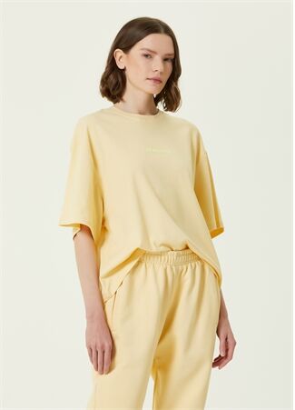 Les Benjamins Kadın Oversize Bej Bisiklet Yaka Crop T-shirt L Eu